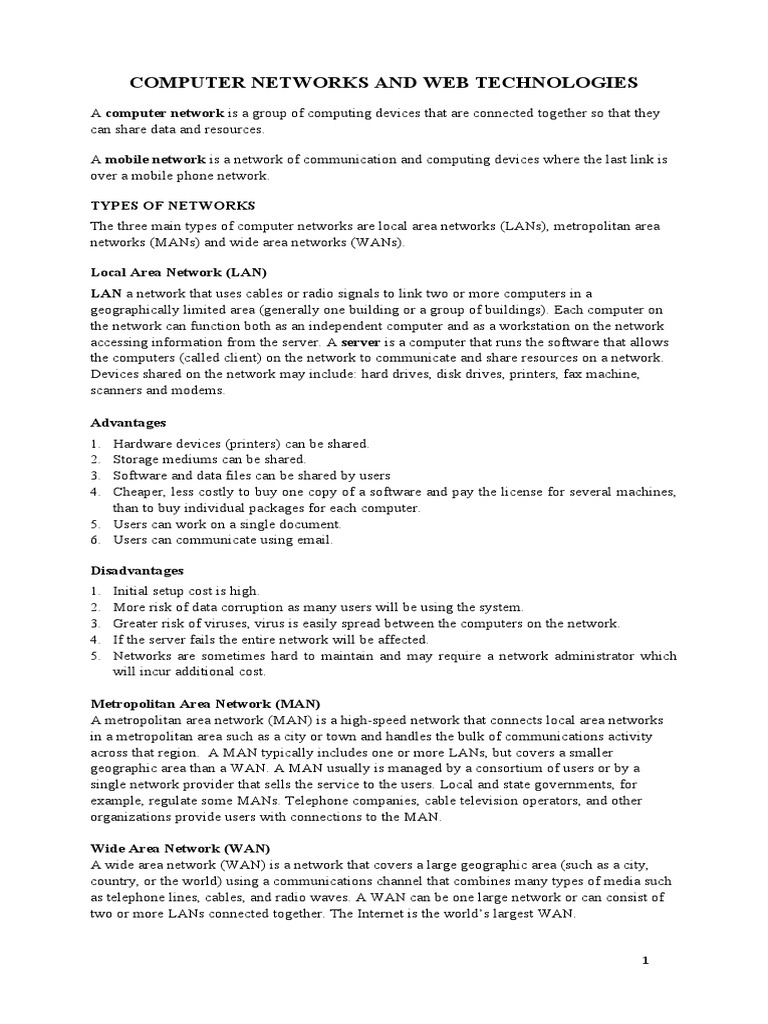 Fourth Form - Computer Network and Web Technologies Handout | PDF ...