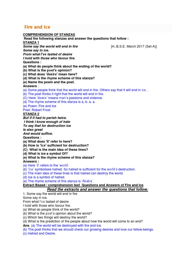 Fire and Ice | PDF | Greed | Poetry