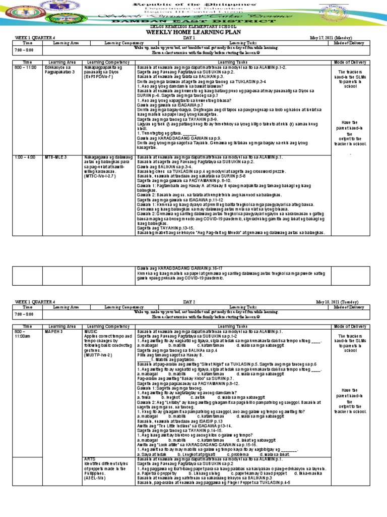 WHLP Week 1 Gr3 Q4 | PDF