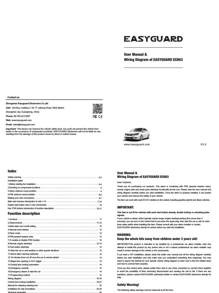 User Manual & Wiring Diagram of EASYGUARD EC003: Contact Us | PDF ...