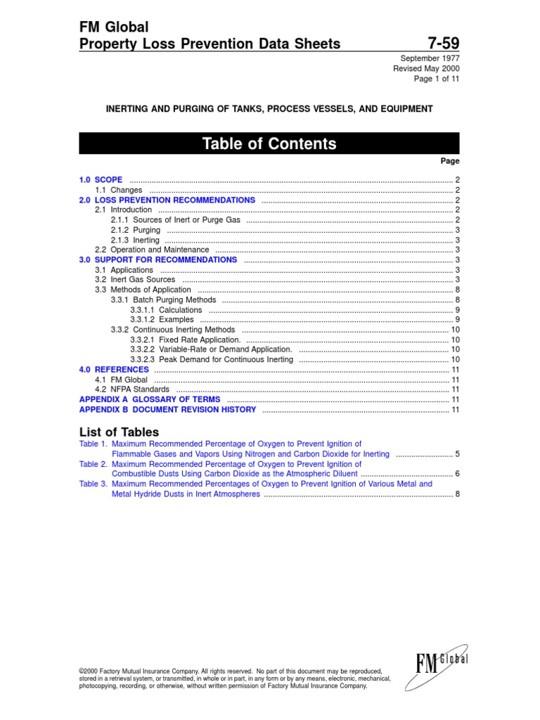 FM Global Property Loss Prevention Data Sheets: List of Tables | PDF ...