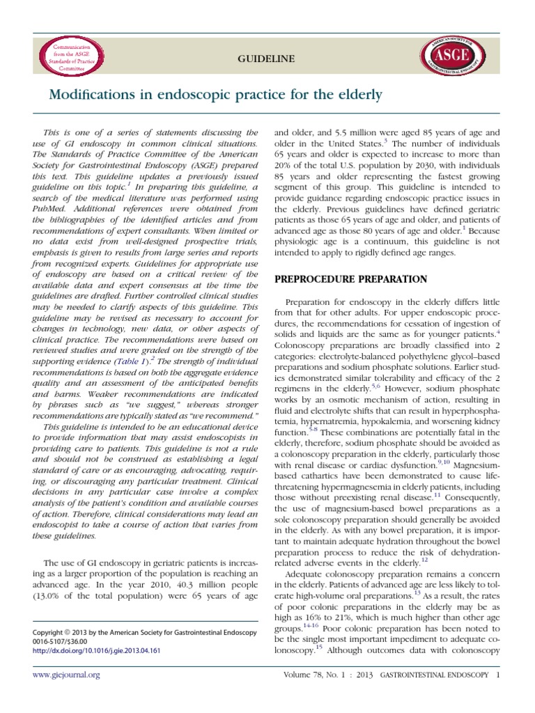 ASGE 2013 Endoscopic Practice in Elderly | PDF | Colonoscopy | Endoscopy
