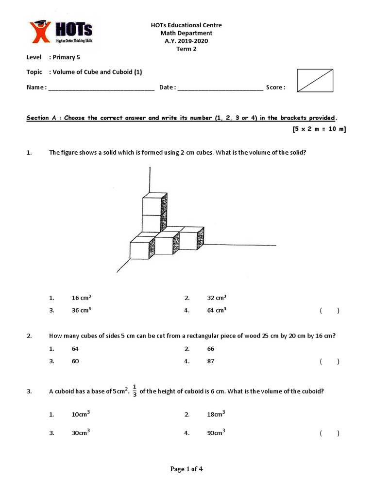 Volume of Cube and Cuboid Worksheet | PDF | Volume | Teaching Mathematics