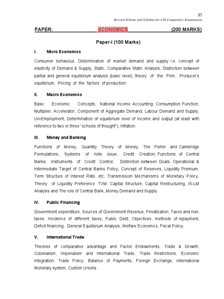 CSS Economics Syllabus Overview | PDF | Economic Equilibrium | Economics
