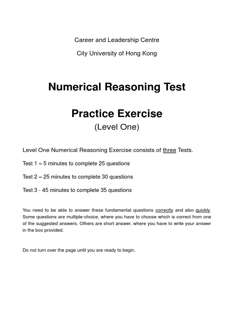 Numerical Reasoning Test Practice Exercise: (Level One) | PDF | Odds ...