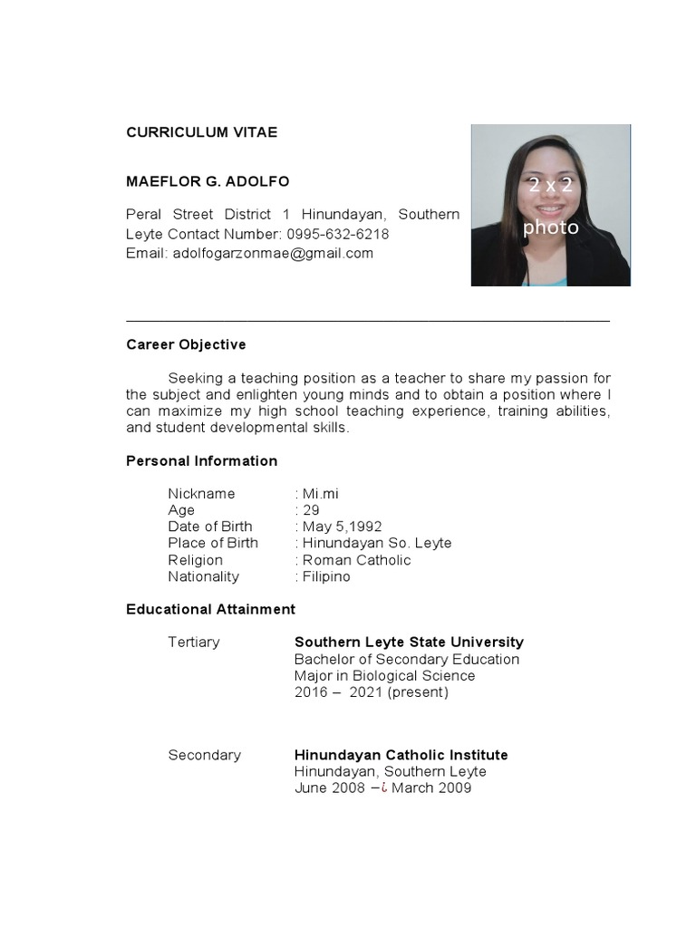 CURRICULUM VITAE Example | PDF | Curriculum | Teaching