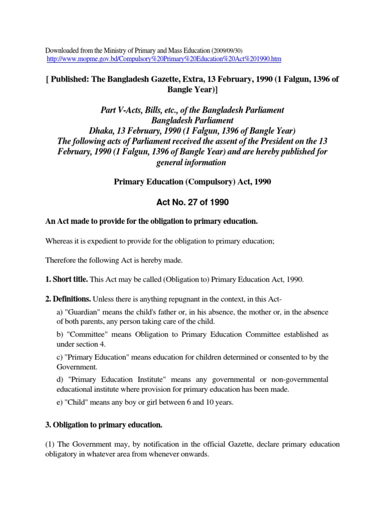 Bangladesh Compulsory Education Act 1990 | PDF | Mayor | Common Law