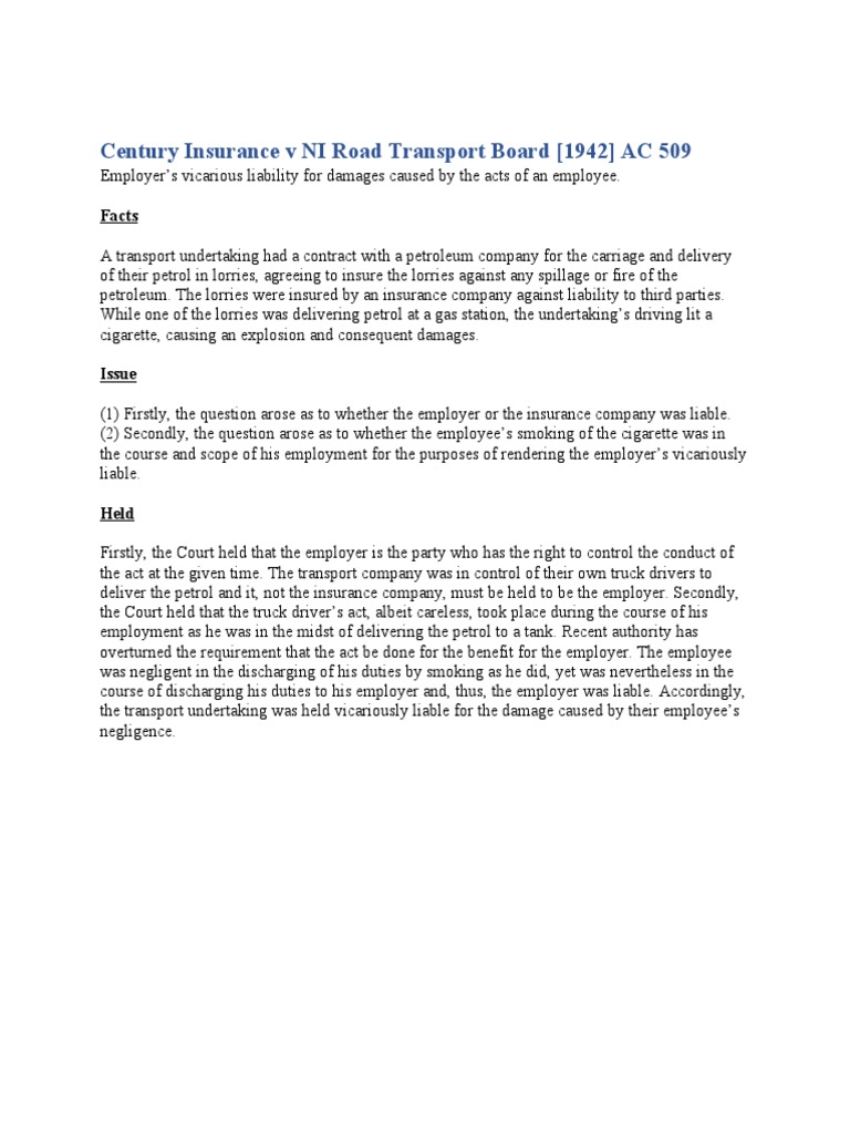 Century Insurance Co LTD Vs Northern Ireland Road Transport | PDF