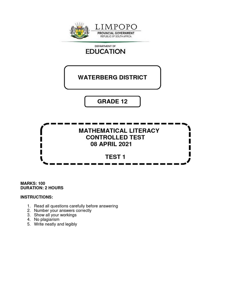 Grade 12 Maths Lit Test 1 2021 | PDF | Taxes | Economies