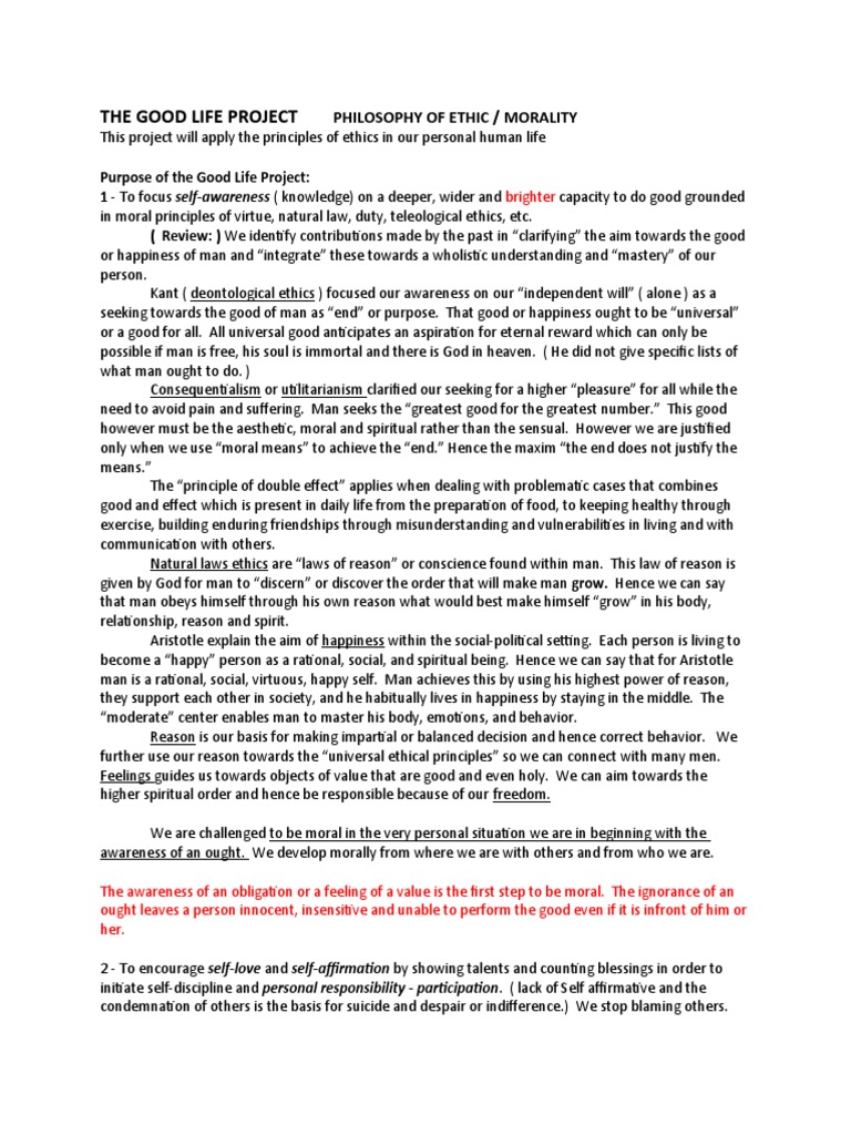 The Good Life Project | PDF | Utilitarianism | Reason
