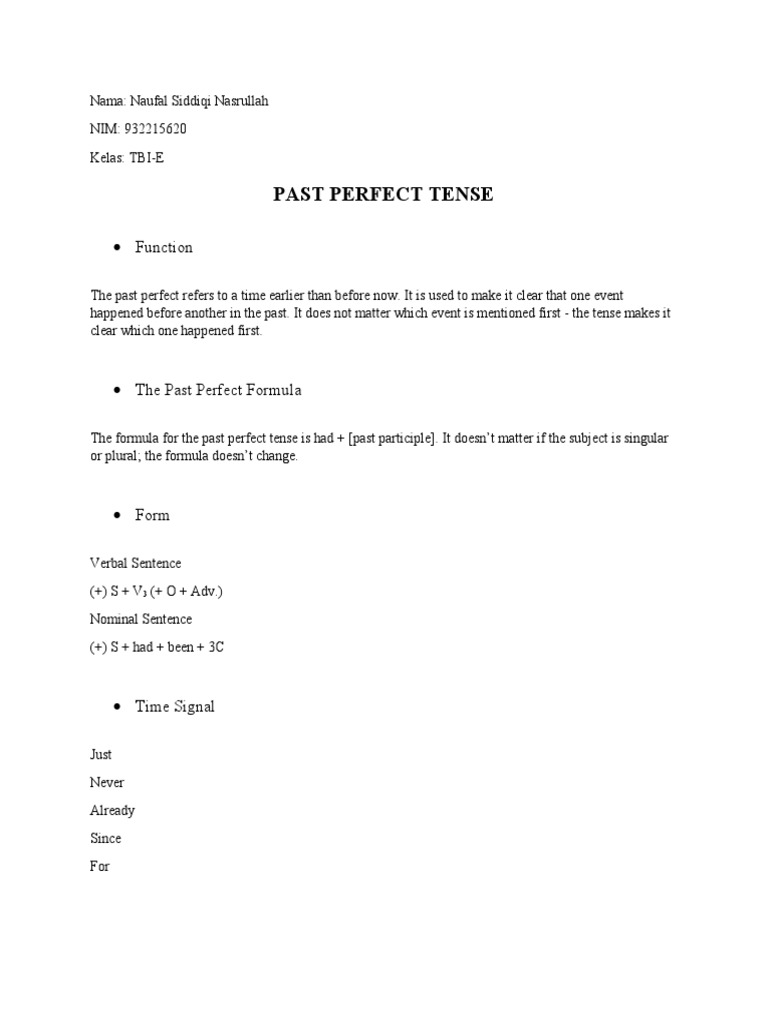 Assignment Past Perfect | PDF