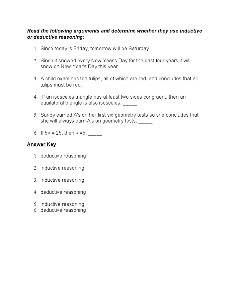 Deduction vs. Induction Quiz | PDF