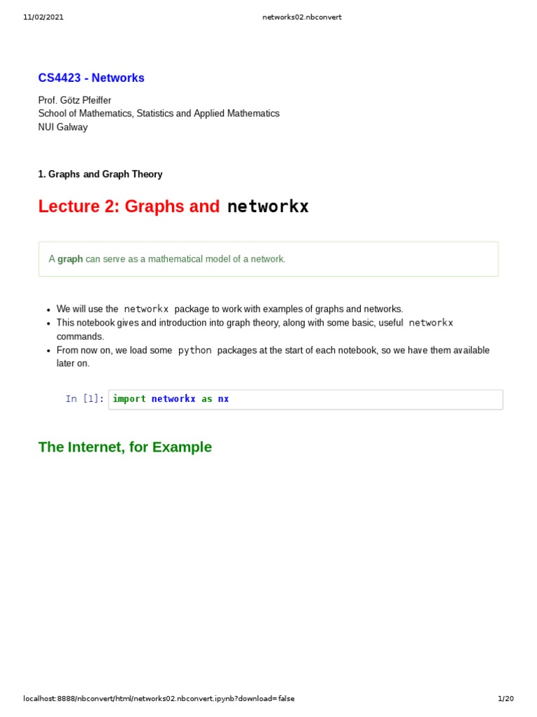 Lecture 2: Graphs And: Networkx | Download Free PDF | Vertex (Graph ...