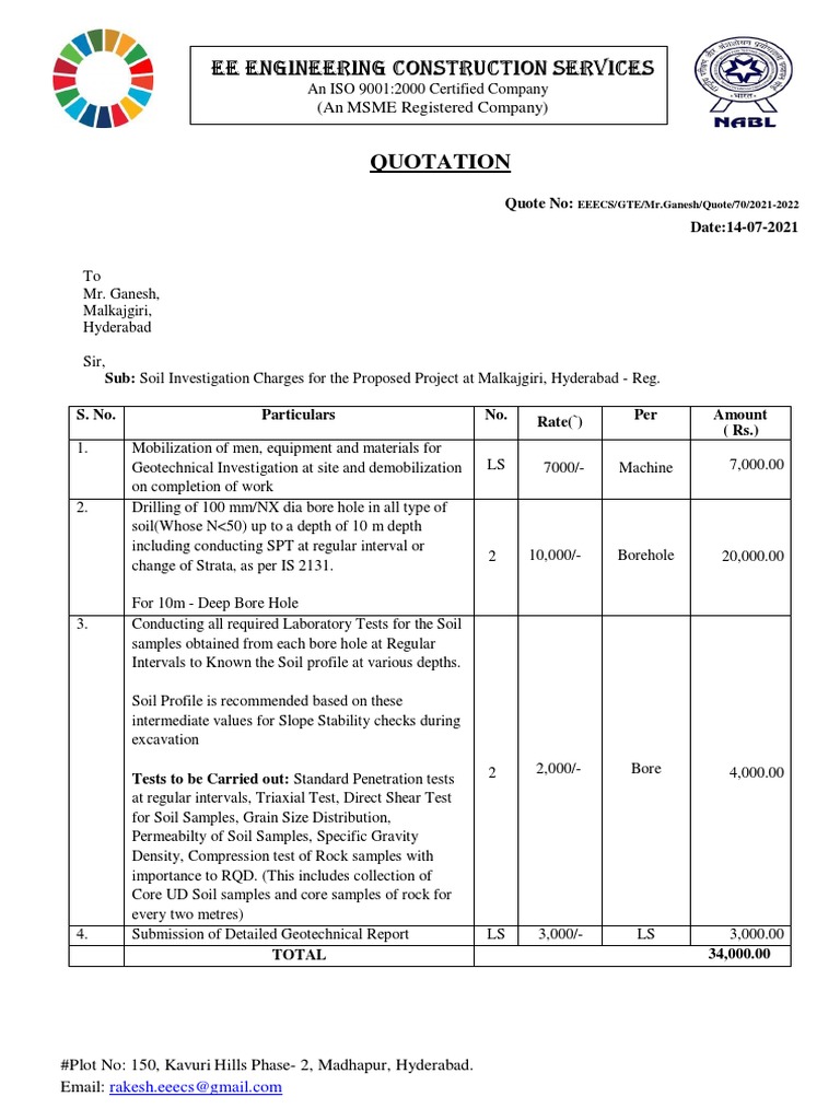 Bore Holes Quotation MR - Ganesh Malkajgiri | PDF | Borehole ...