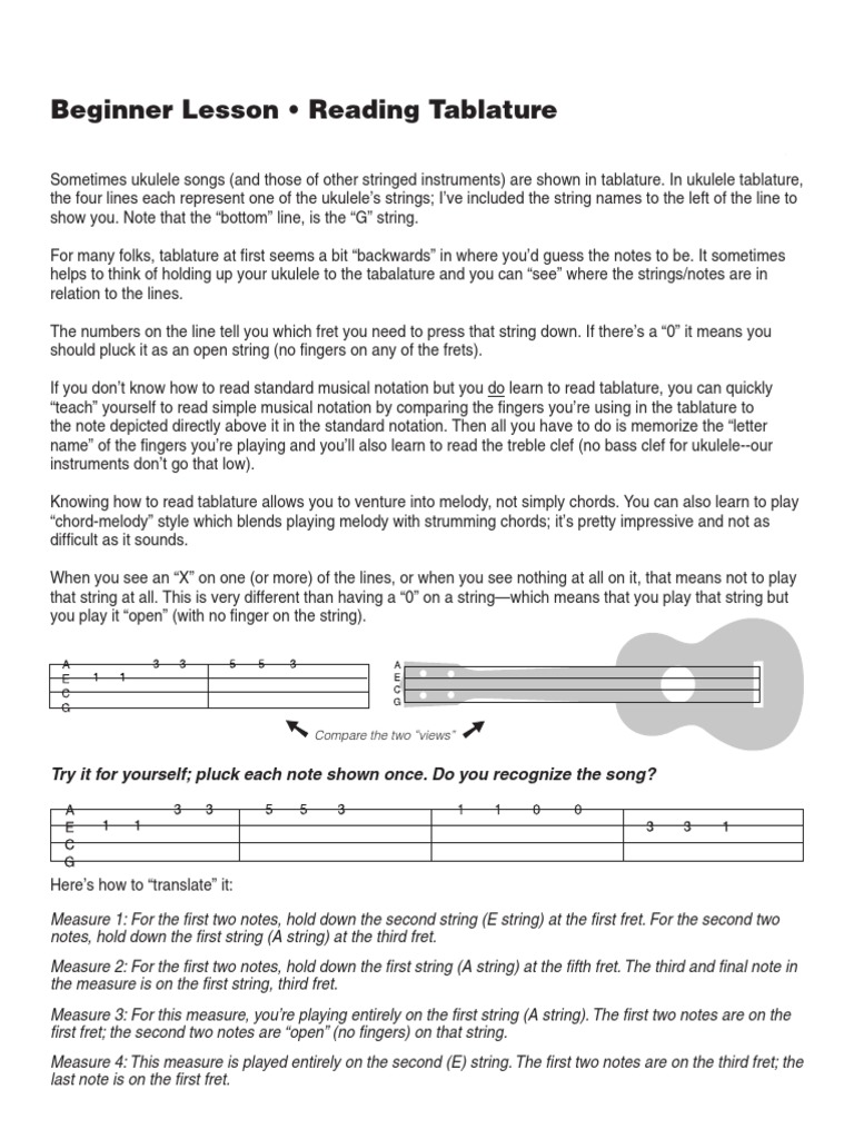 Ukulele Tablature Basics Guide | PDF | Music Theory | Music Technology
