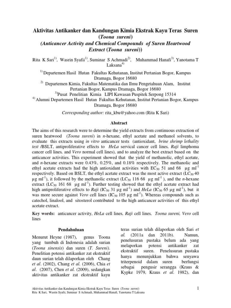 Toona Sureni) (Anticancer Activity and Chemical Compounds of Suren ...