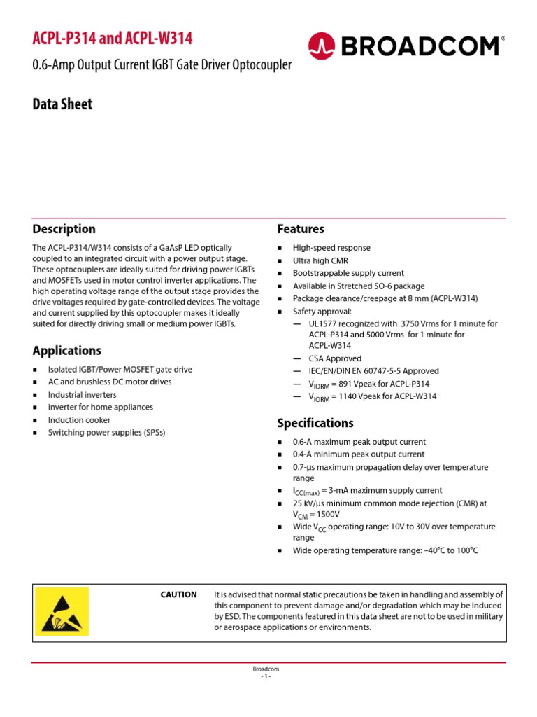 ACPL-P314 and ACPL-W314: Data Sheet | PDF | Insulator (Electricity) | Power Inverter