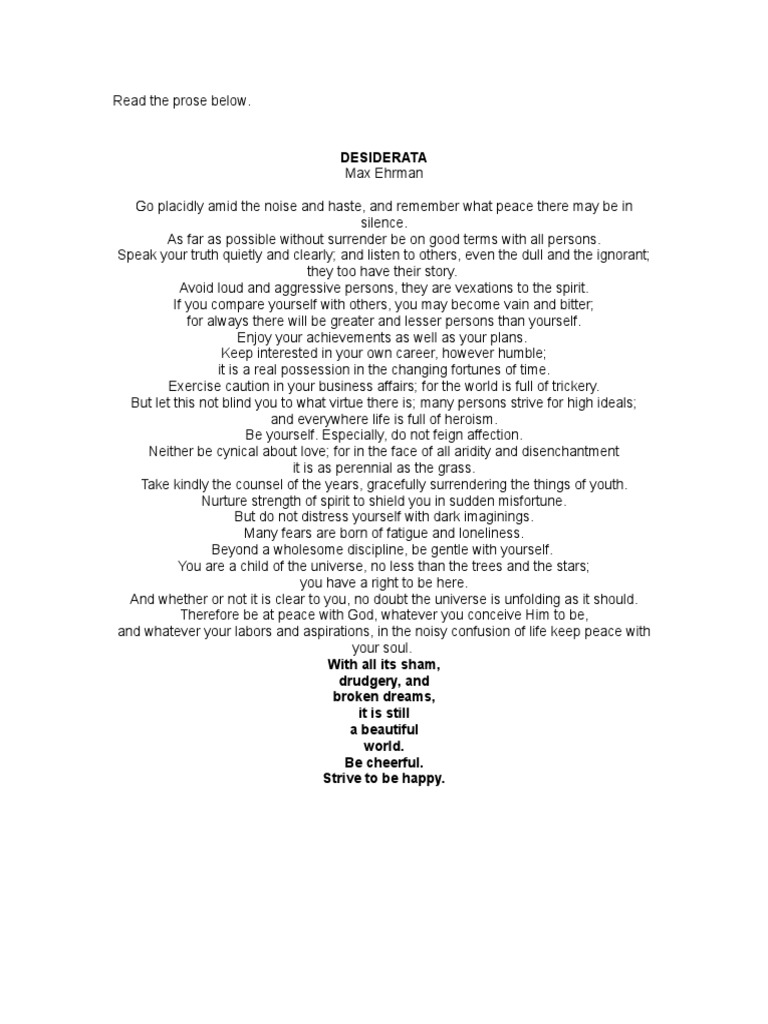 Reflection 2 Desiderata | PDF