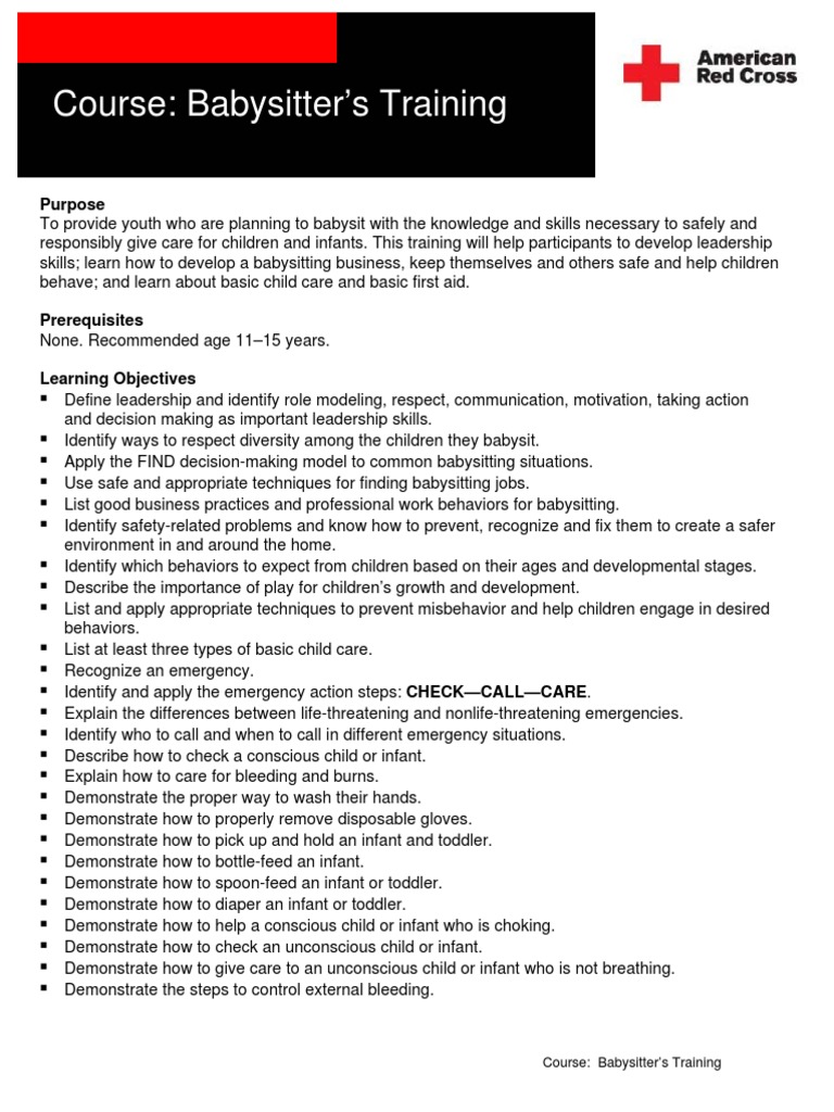 Babysitter's Training Fact Sheet | PDF | Babysitting | Child Care