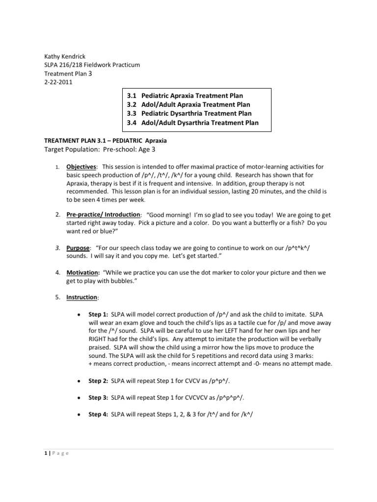 Speech Therapy Treatment Plan Example | PDF | Lip | Poetry