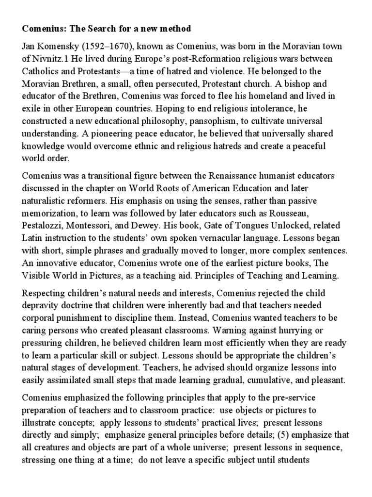 Comenius: The Search For A New Method | PDF | Teachers | Science