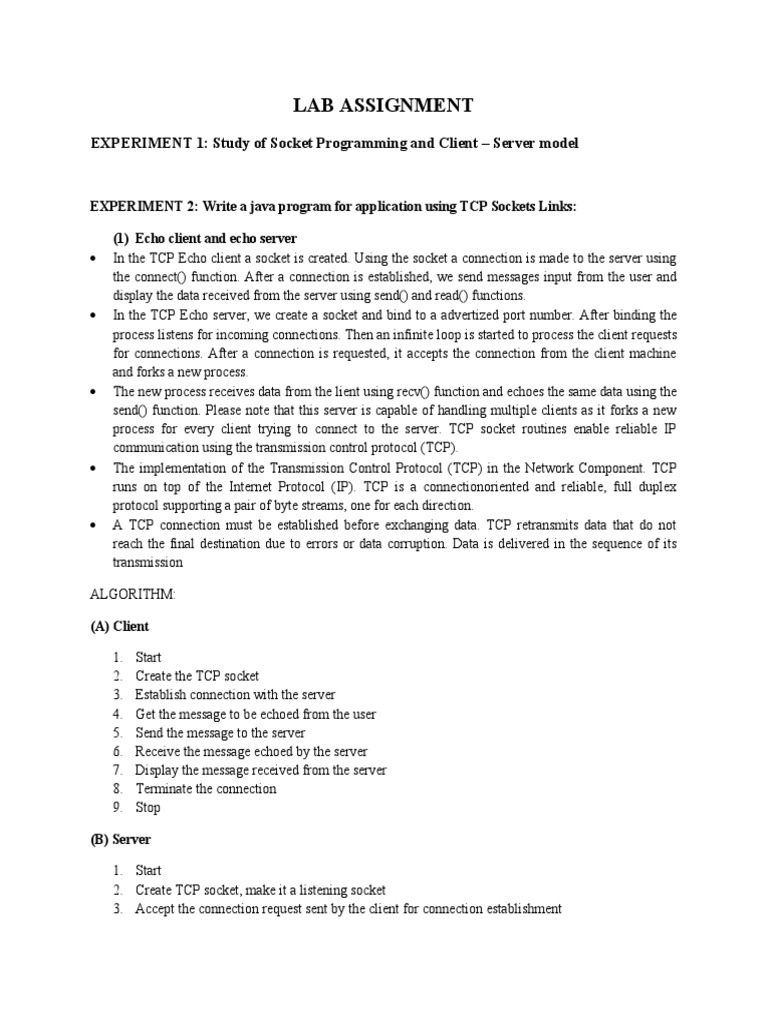 Lab Assignment: EXPERIMENT 1: Study of Socket Programming and Client - Server Model | PDF ...