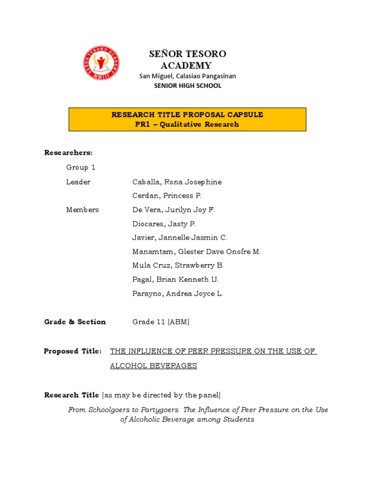 SAMPLE Research Title Proposal Capsul | PDF | Alcoholism | Drink