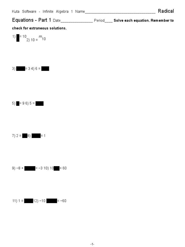 Radical Equations Worksheet Part 1 | PDF | Computers