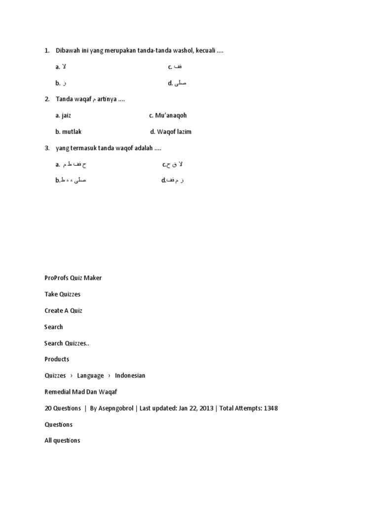 Contoh Waqaf Mutlak dalam Bacaan | PDF
