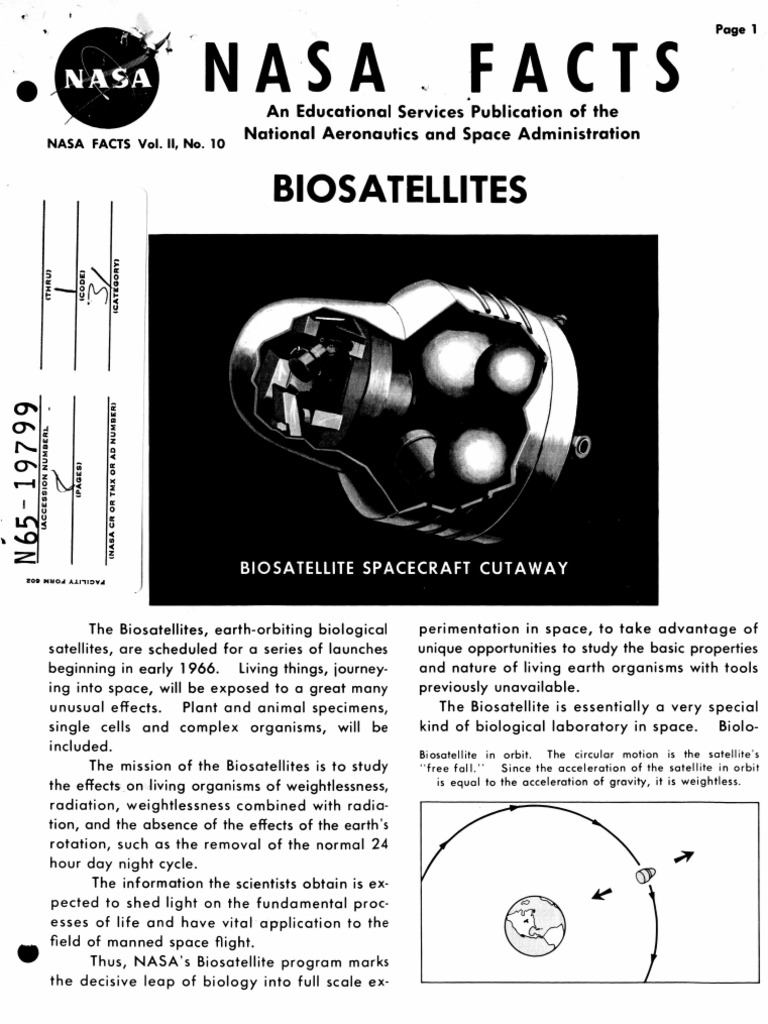 NASA Facts Biosatellites | PDF | Weightlessness | Attitude Control