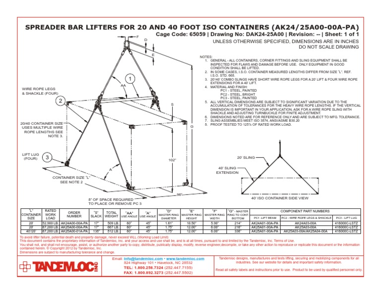 Spreader Bar Lifters For 20 and 40 Foot Iso Containers (Ak24/25A00-00A ...