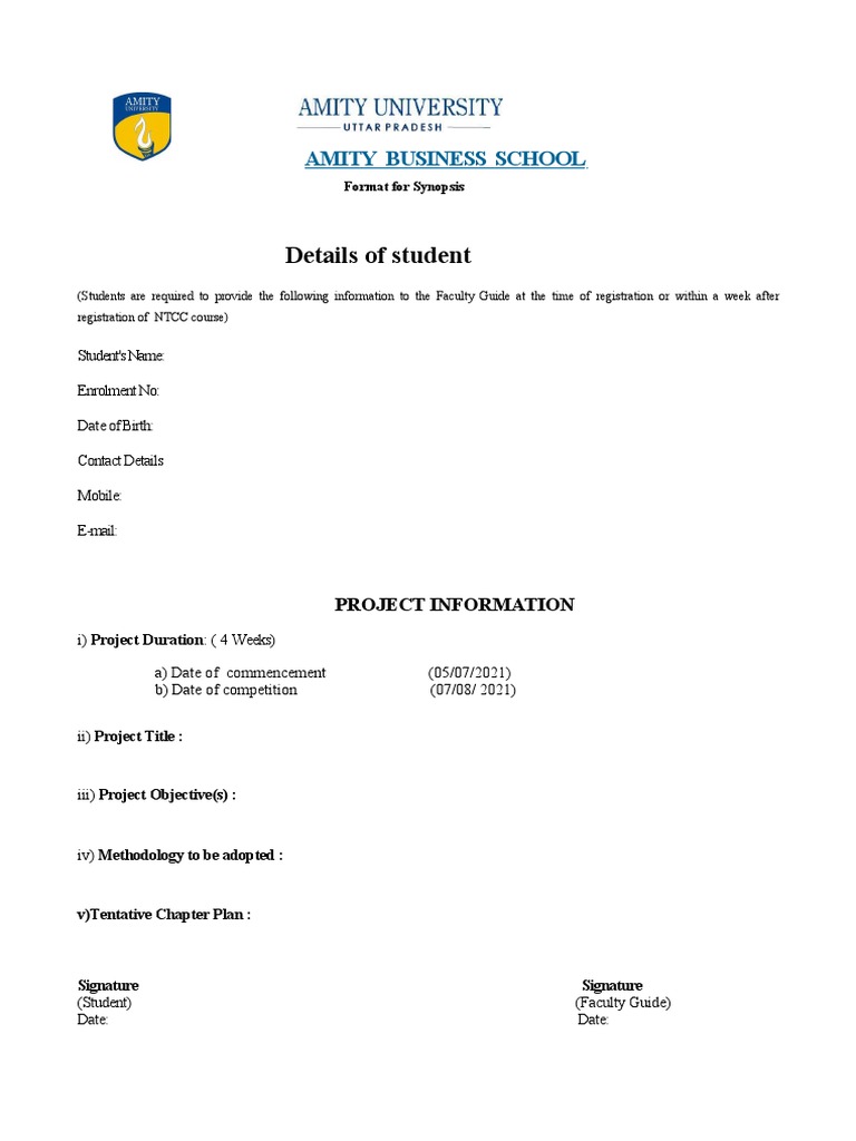 NTCC Synopsis and Weekly Progress Report | PDF
