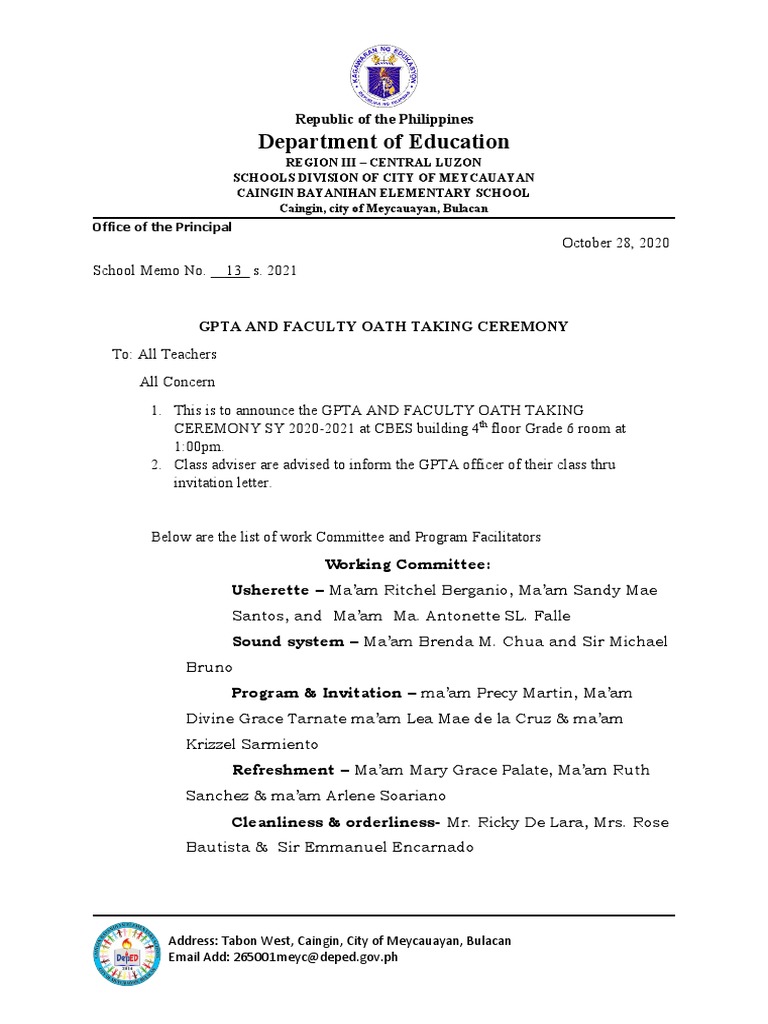 GPTA FACULTY Oath TAKING | PDF | Philippines | Further Education