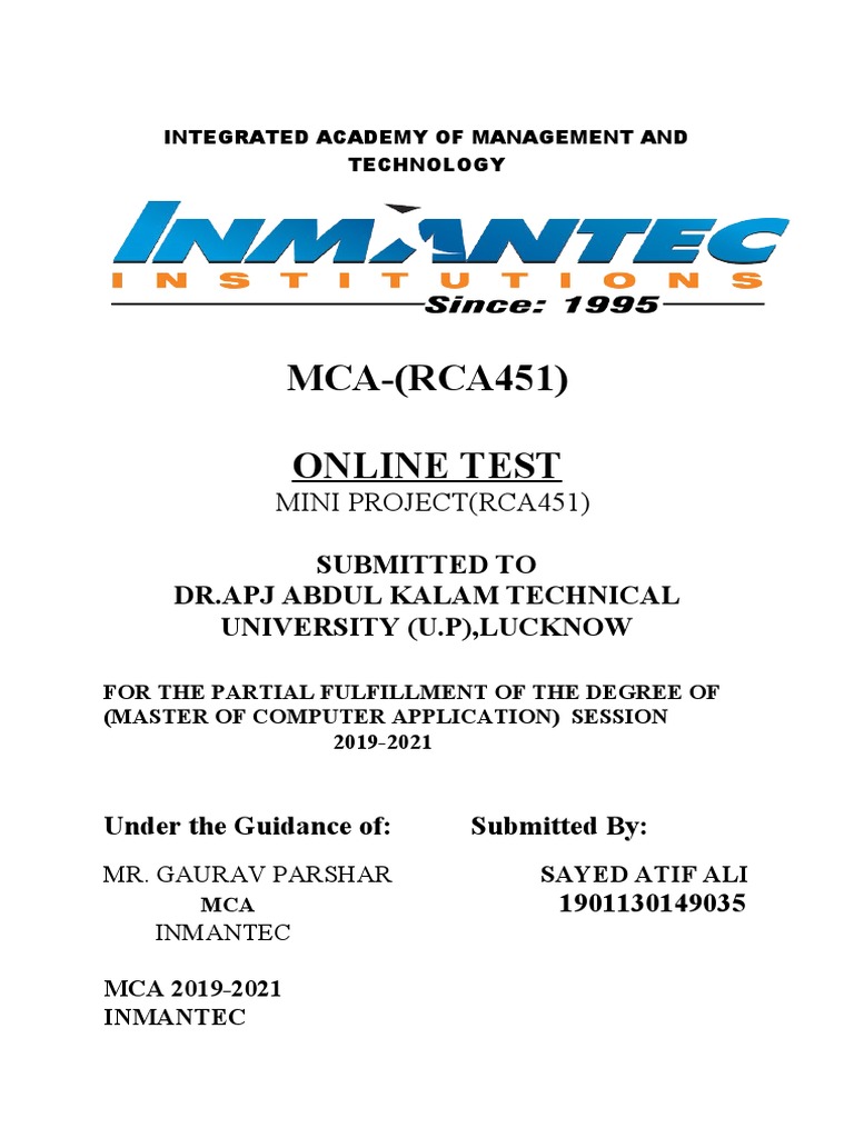 MCA - (RCA451) Online Test | PDF | Java (Programming Language) | System ...