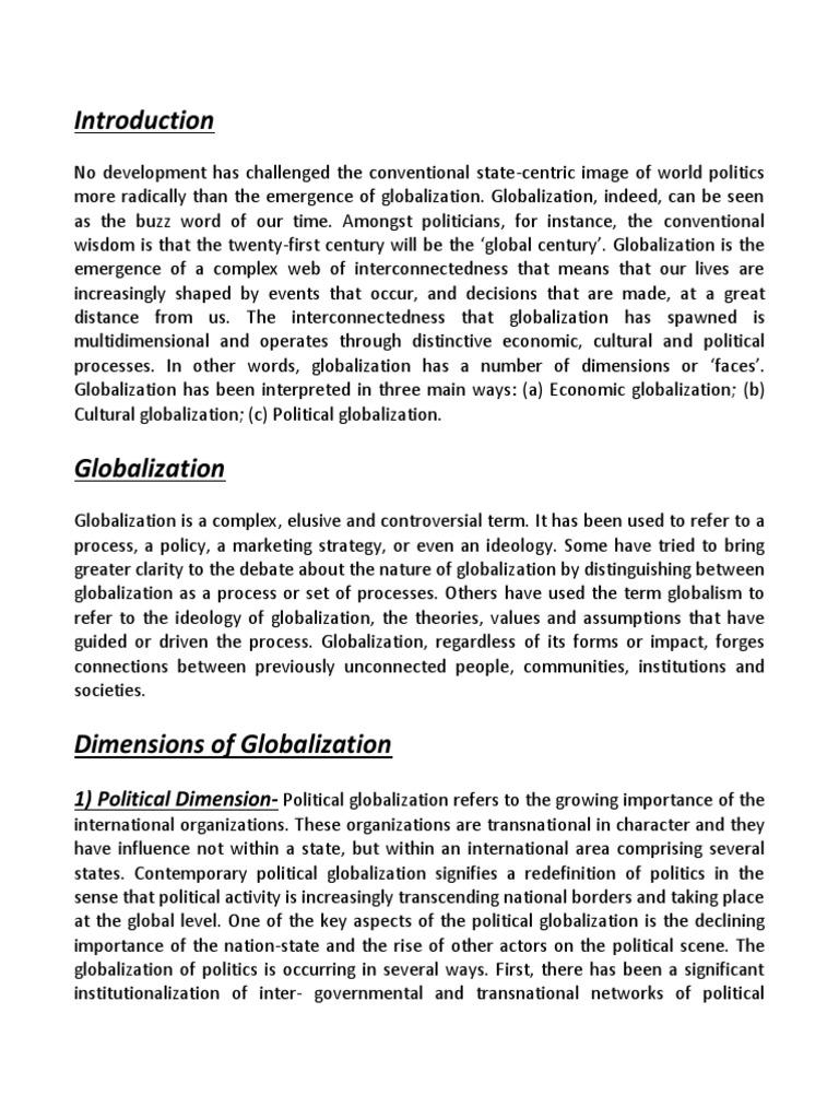 Dimensions of Globalization | PDF | Globalization | Economies