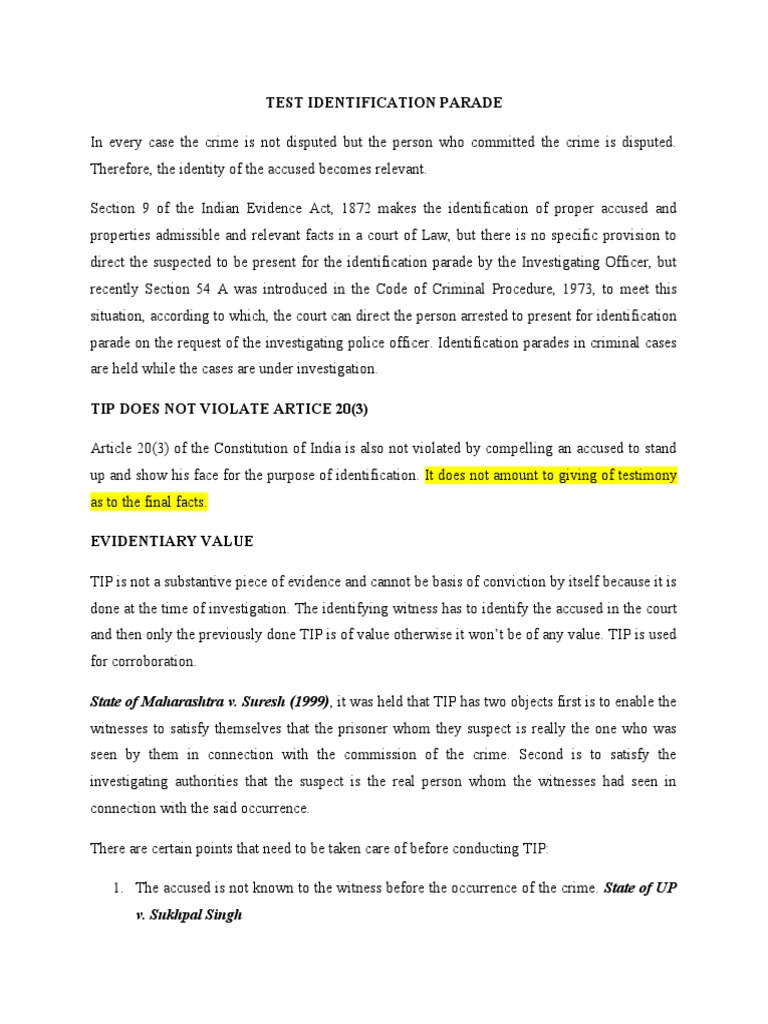 Test Identification Parade | Download Free PDF | Witness | Criminology