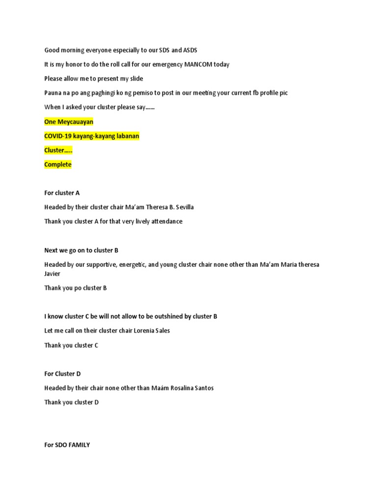 Roll Call Script | PDF