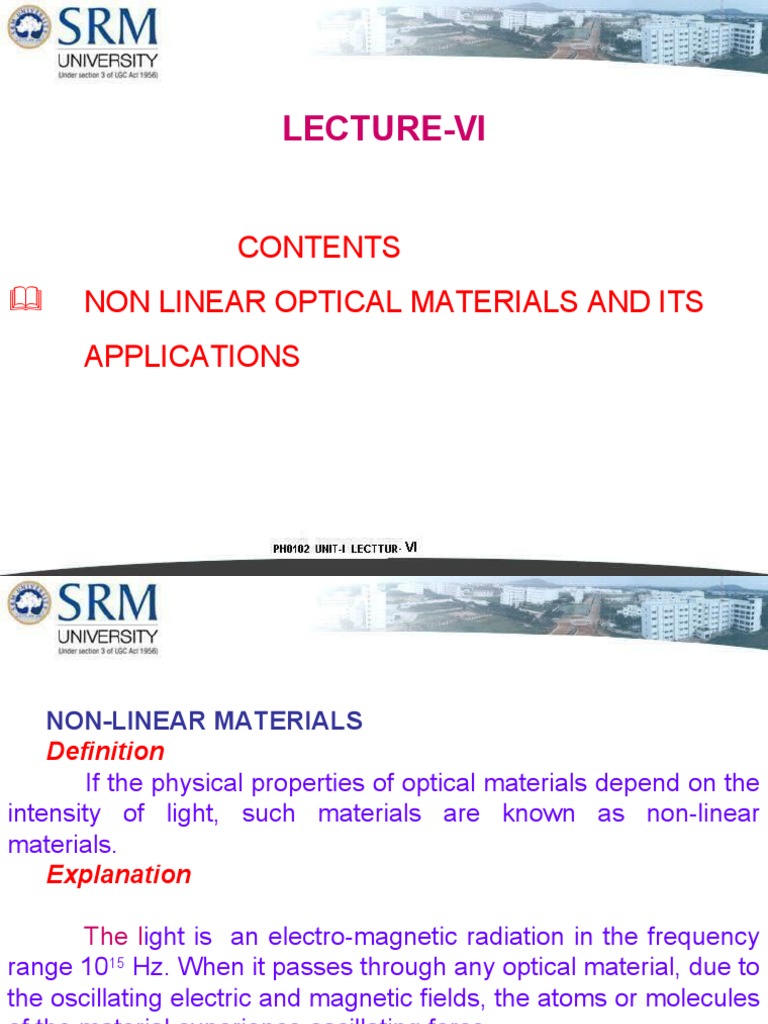 Lecture-Vi: Non Linear Optical Materials and Its Applications ...