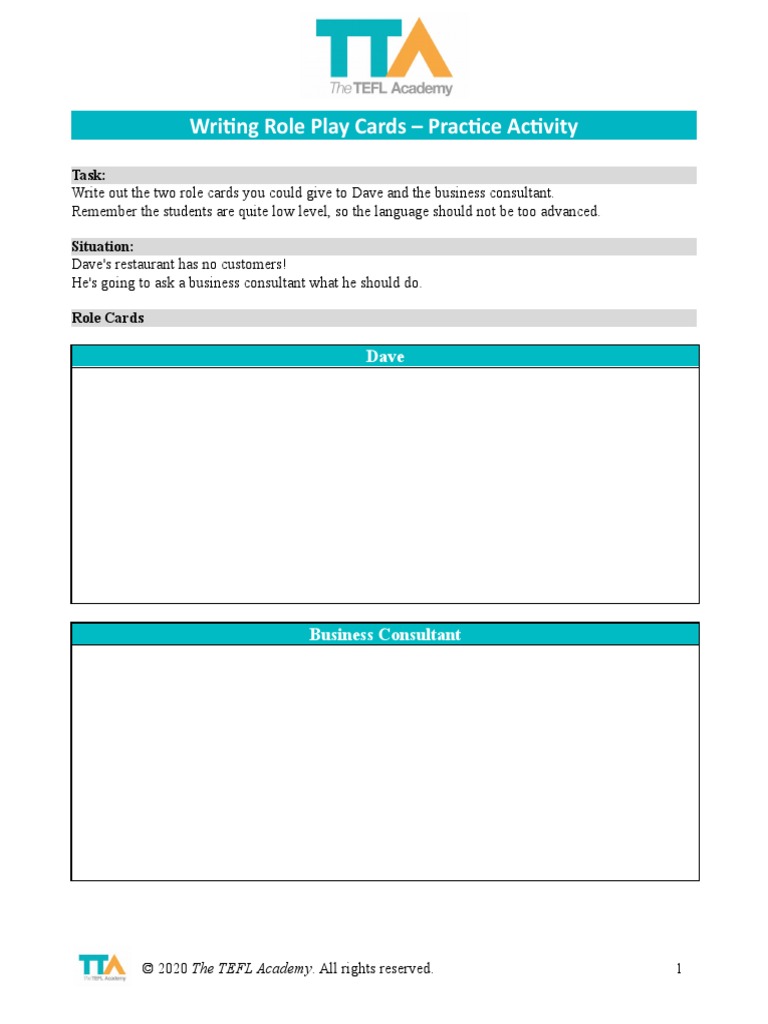 Unit 6 Writing Role Play Cards-April 2020 | PDF