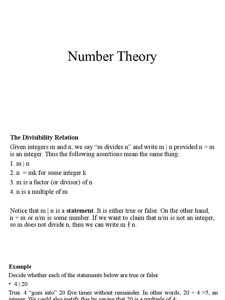Number Theory: Divisibility and Congruence | PDF | Equations | Ring Theory
