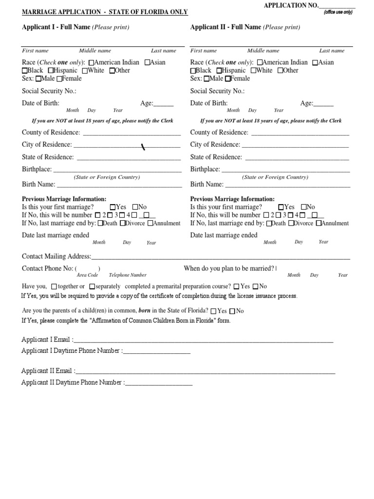 Florida Marriage Application Form | PDF | Race And Ethnicity In The ...
