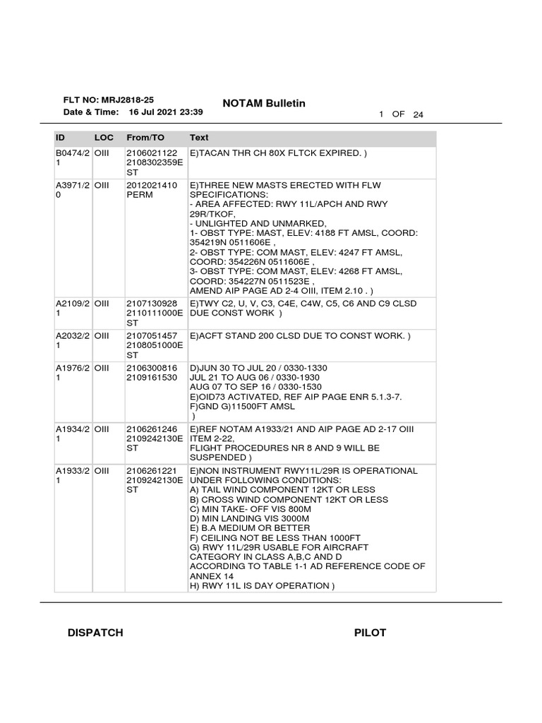 NOTAM Bulletin: 16 Jul 2021 23:39 FLT No: Date & Time: MRJ2818-25 | PDF ...