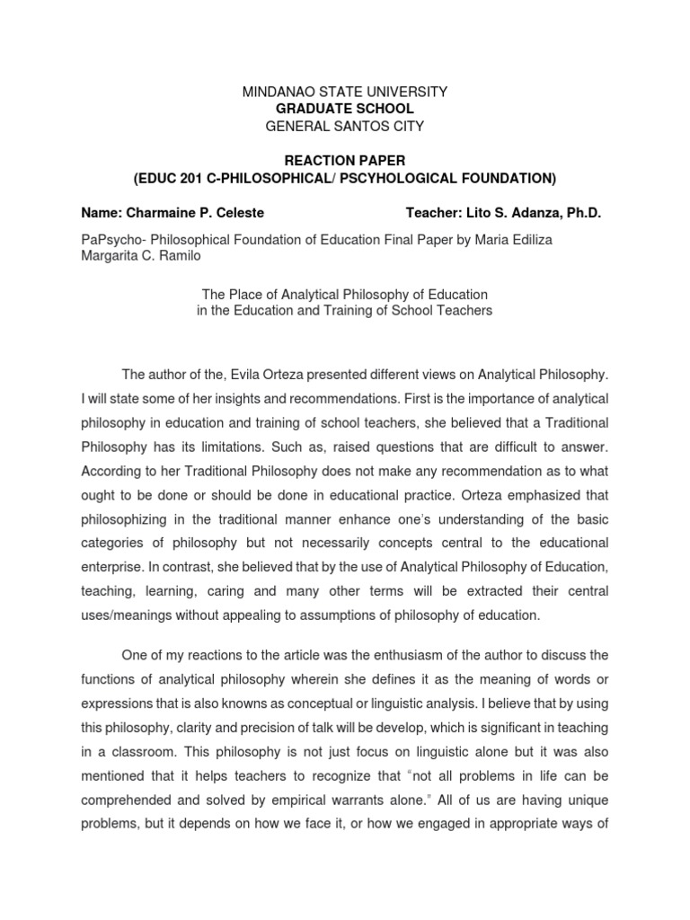 Reaction Paper | PDF | Philosophy Of Education | Analytic Philosophy