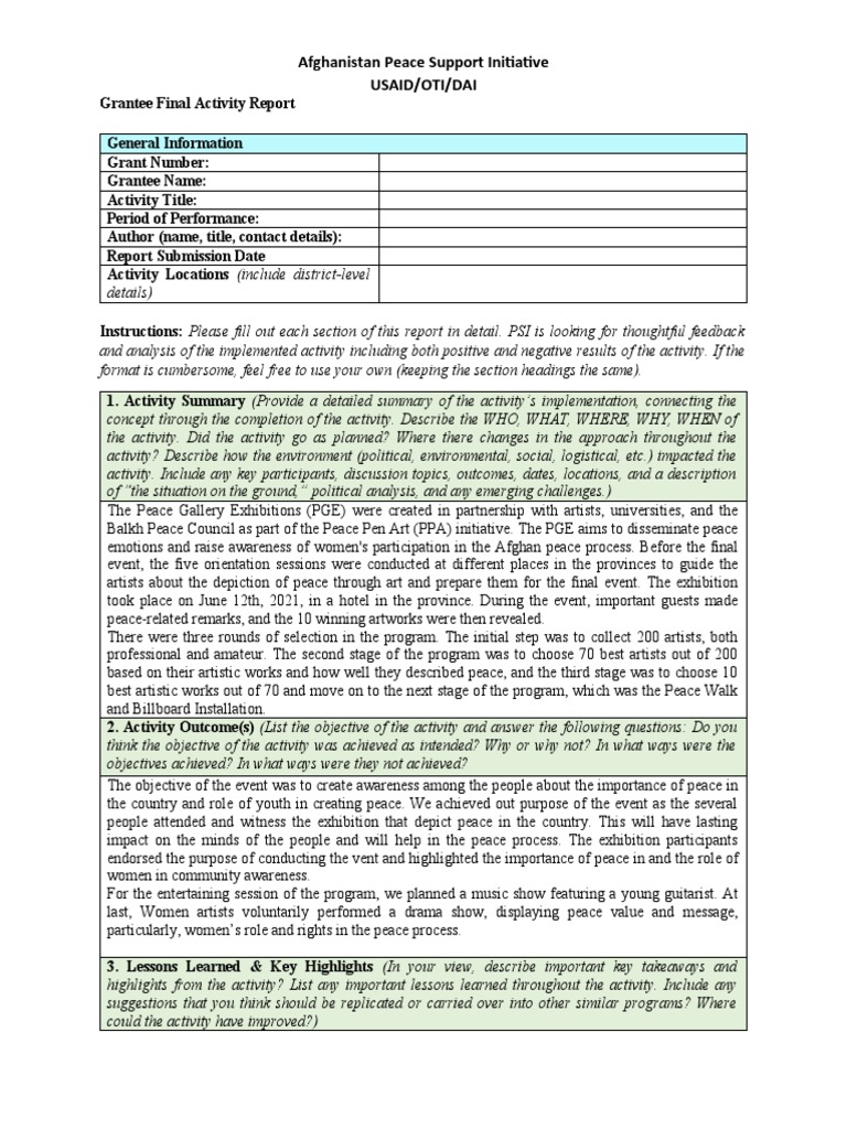 Grantee Final Activity Report - APSI Template | PDF | Social Media ...