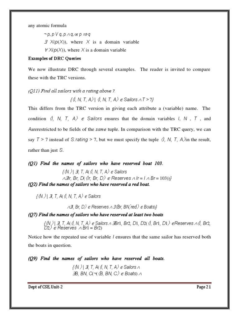 Examples of DRC and SQL Queries | PDF | Computer Data | Data Management