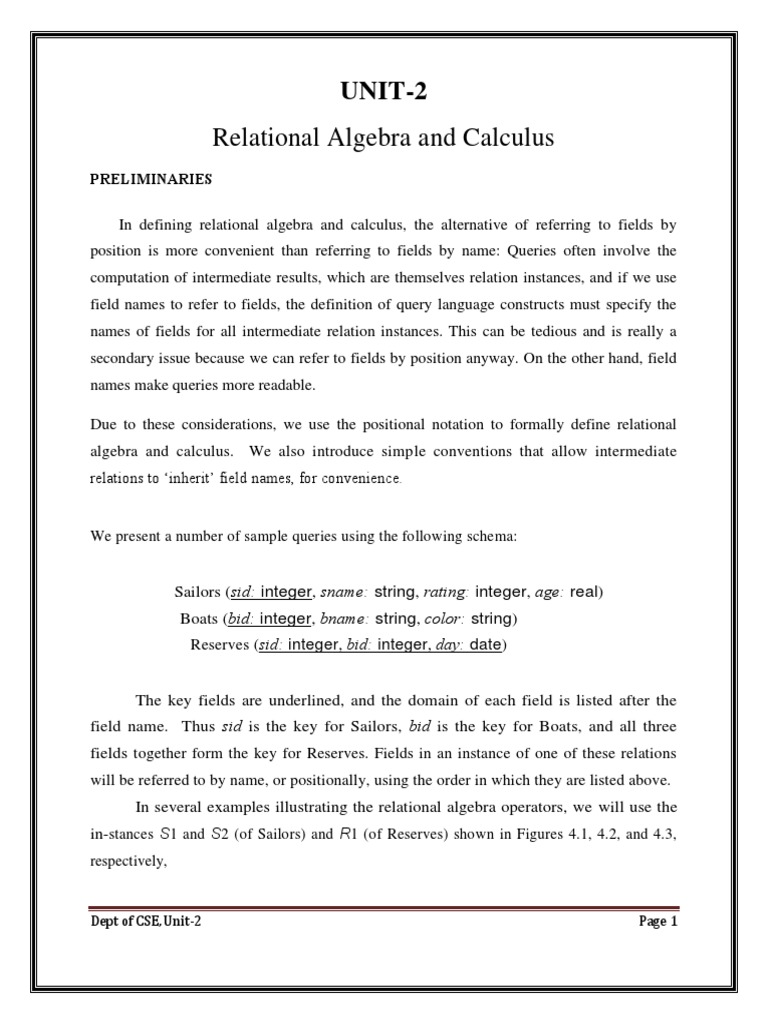 Relational Algebra and Calculus: Operators, Examples, and Fundamental ...