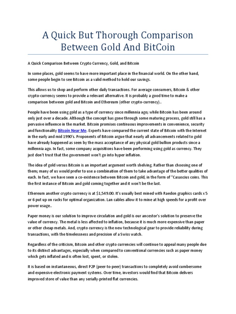 A Quick But Thorough Comparison Between Gold and BitCoin | PDF ...