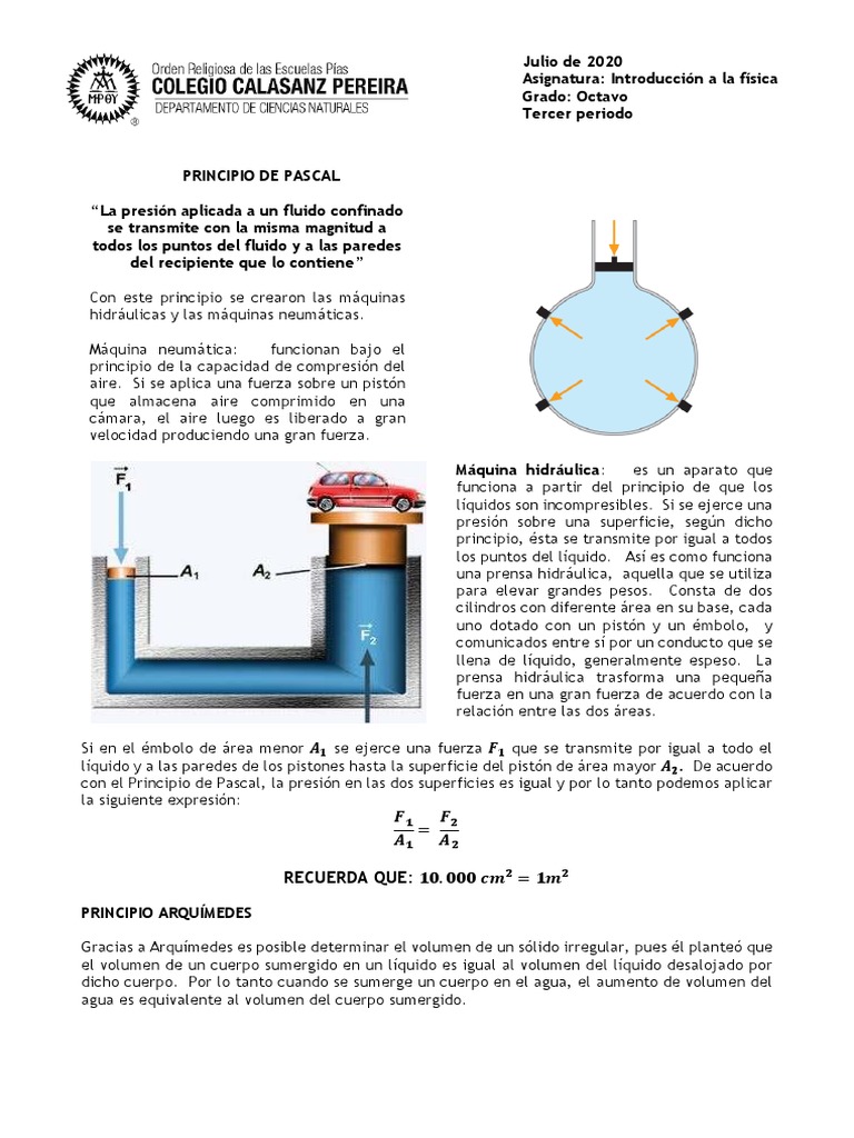 Taller Principio de Pascal y Arquímedes | PDF | Densidad | Líquidos
