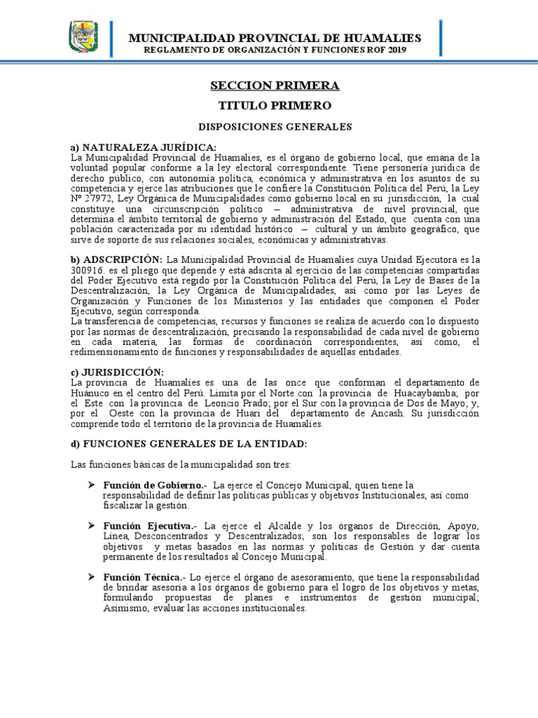 Rof 2019 Huamalies | PDF | Alcalde | Gobierno local