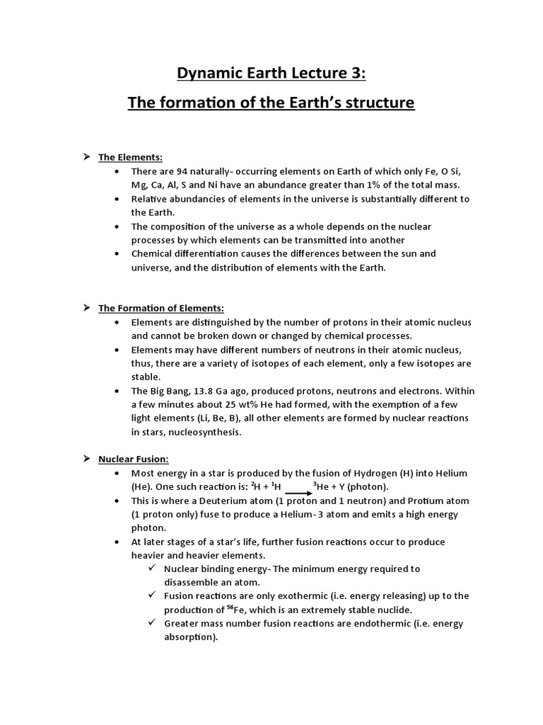 Dynamic Earth (Formation of The Earth's Structure) - Lecture 3 | PDF ...